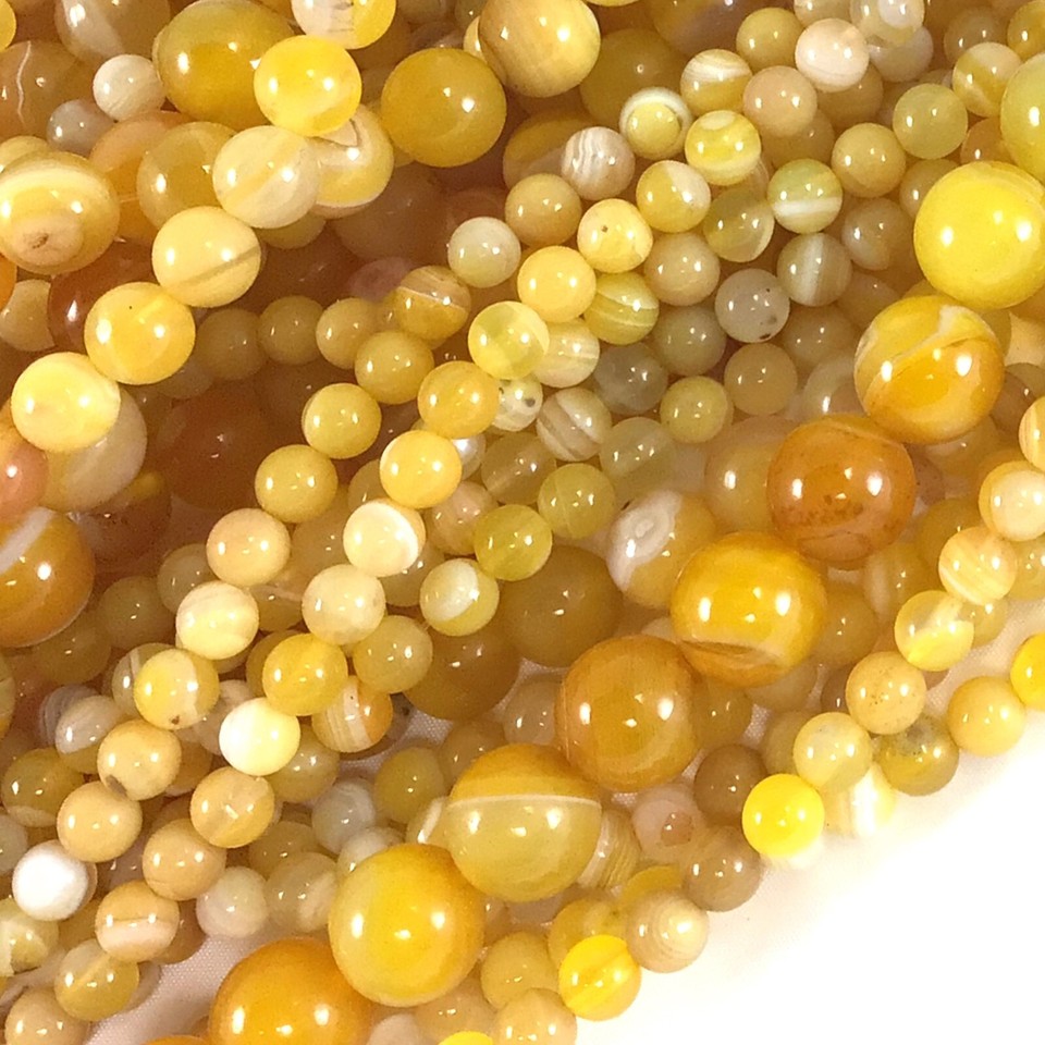 Natural Gold Yellow Stripe Agate Round Bead 15" Jewelry Making Gemstone ...