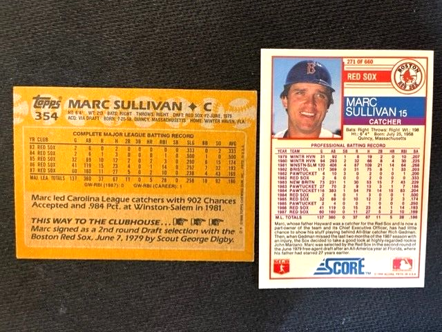 MLB - Marc Sullivan 1988 Topps & 1988 Score Baseball - Red Sox | eBay