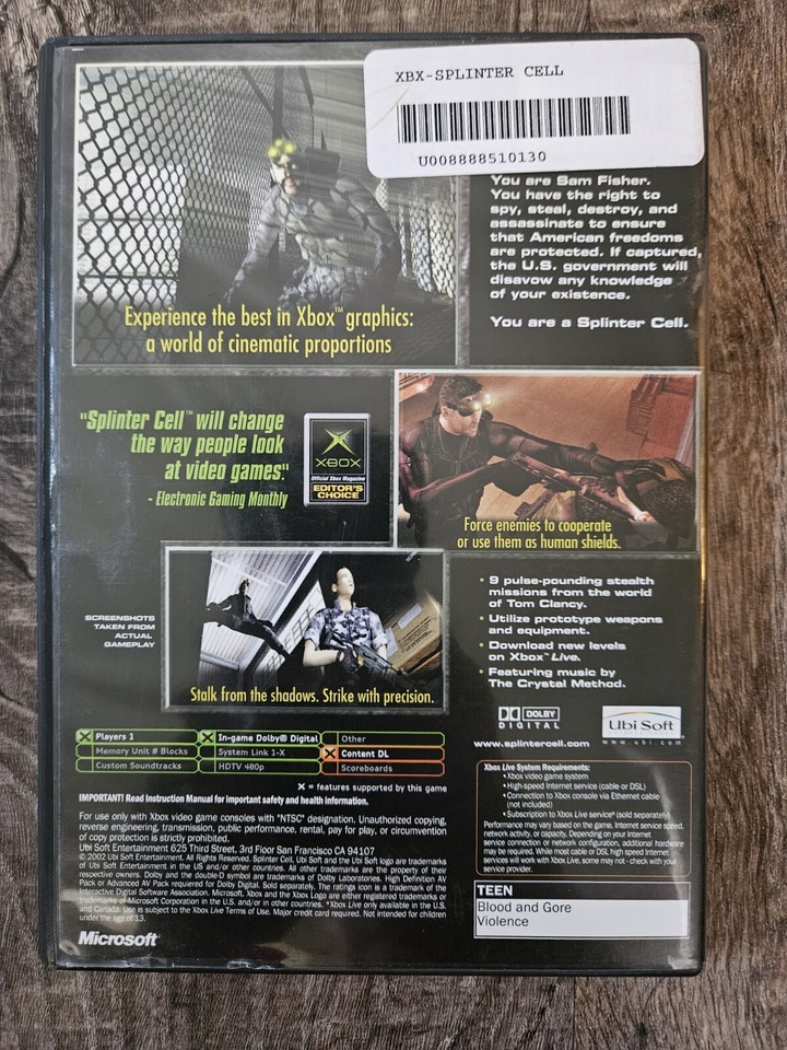 Tom Clancy's Splinter Cell (2002) Microsoft Xbox CIB Complete Tested ...