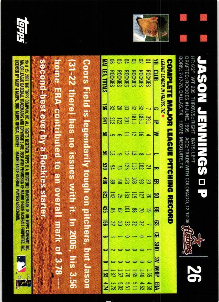 2007 Topps #26 Jason Jennings | eBay