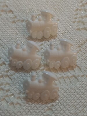 4 Little White Train Shaped Plastic Shank Buttons Approx - 16 mm × 15 ...