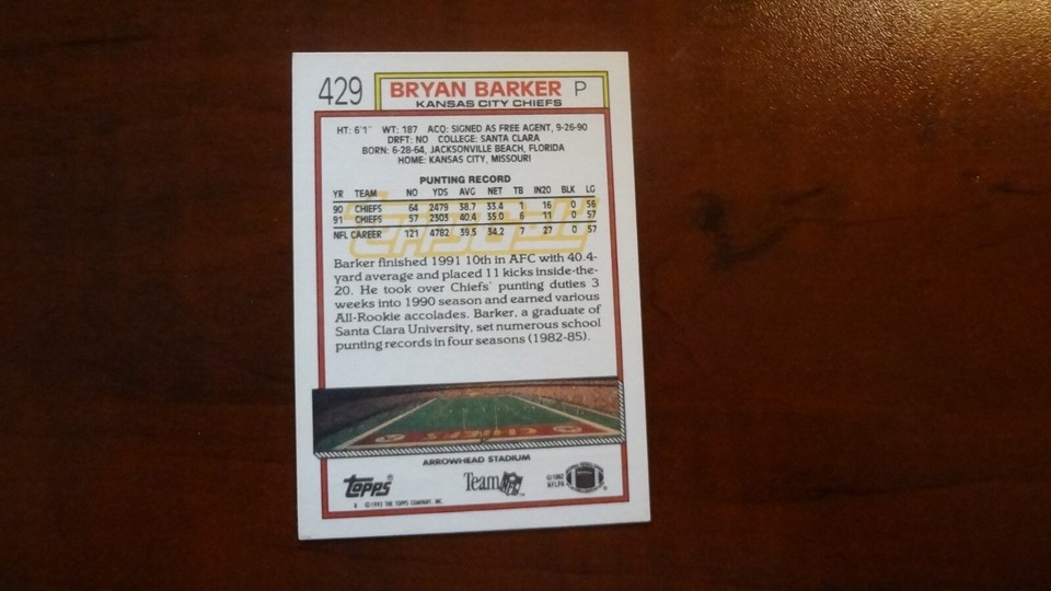 1992 TOPPS GOLD # BRYAN BARKER FOOTBALL CARD | eBay
