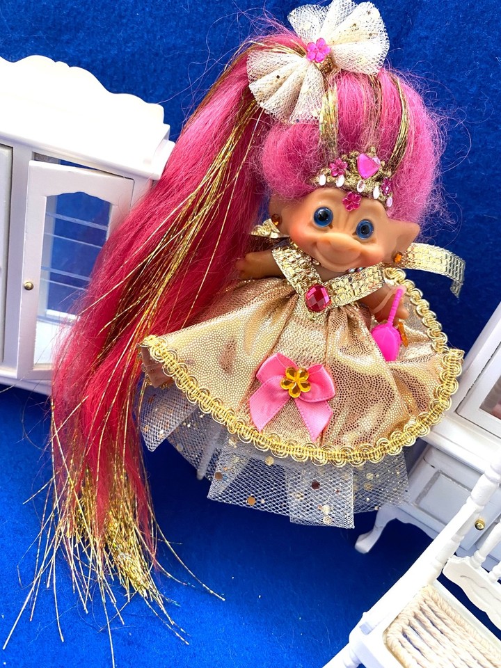 Vintage 1960s 3 inch Dam Troll Doll Toy, New Pink Icelandic Sheep Fur ...