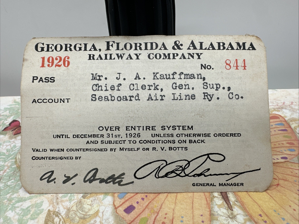 1926 Georgia Railroad Pass Lot - Central of GA, GA FL & AL, GA & FL ...