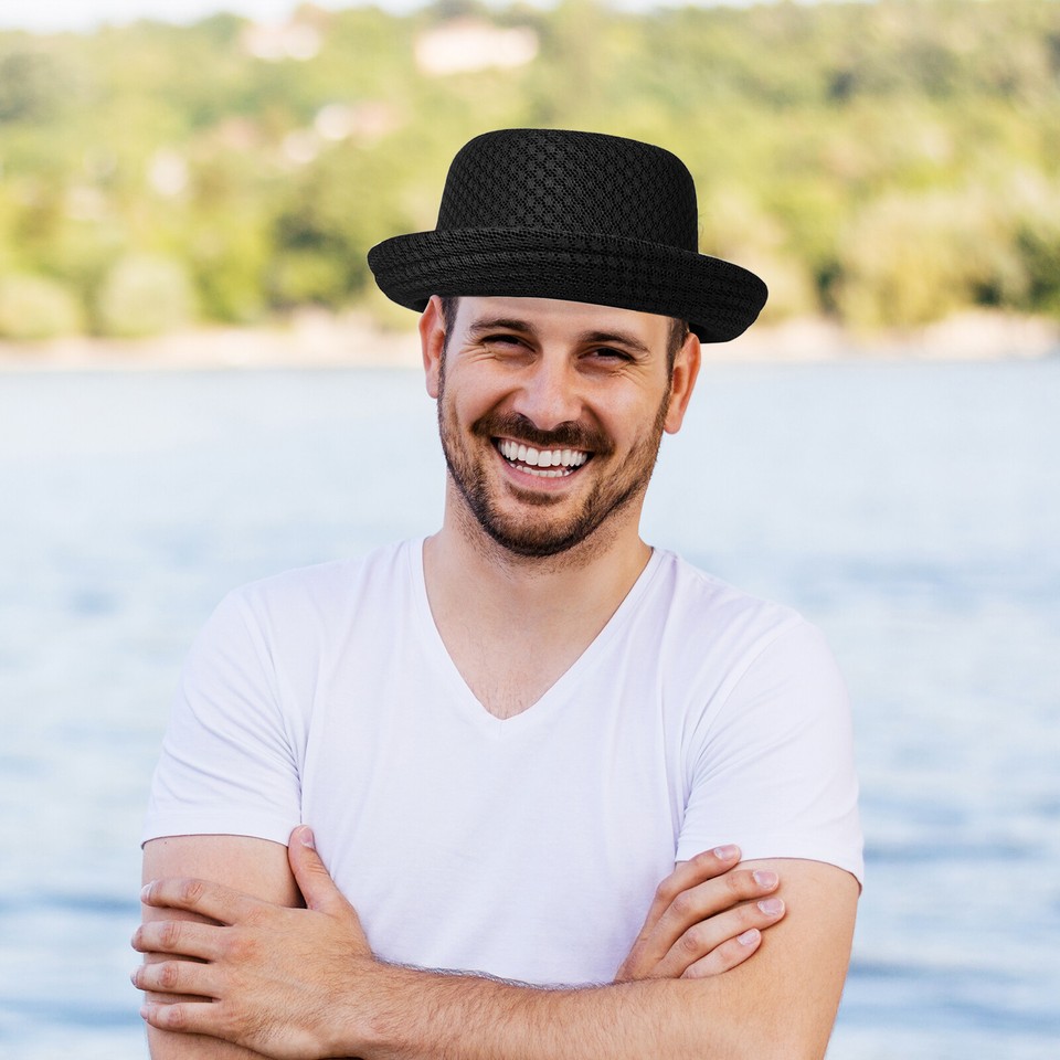 Men Women Breathable Mesh Fedora Hat Trilby Jazz Cap Panama Fedora Pork ...