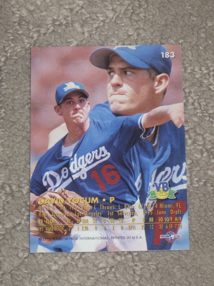 1996 Fleer Excel #183 David Yocum | eBay