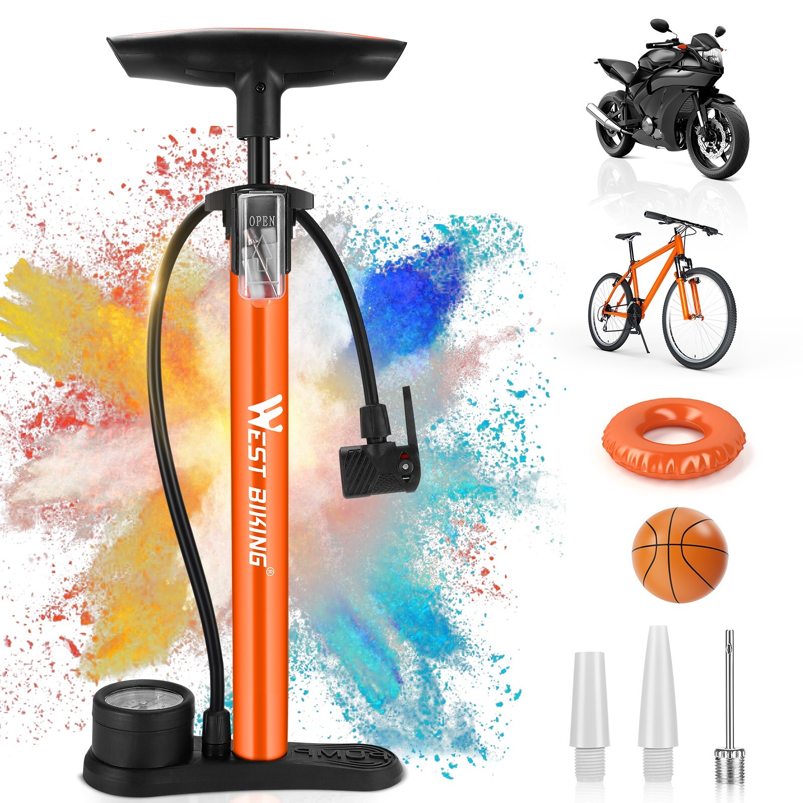 WEST BIKING Bicycle Floor Pump Ball Pump Bike Inflator with Gauge ...