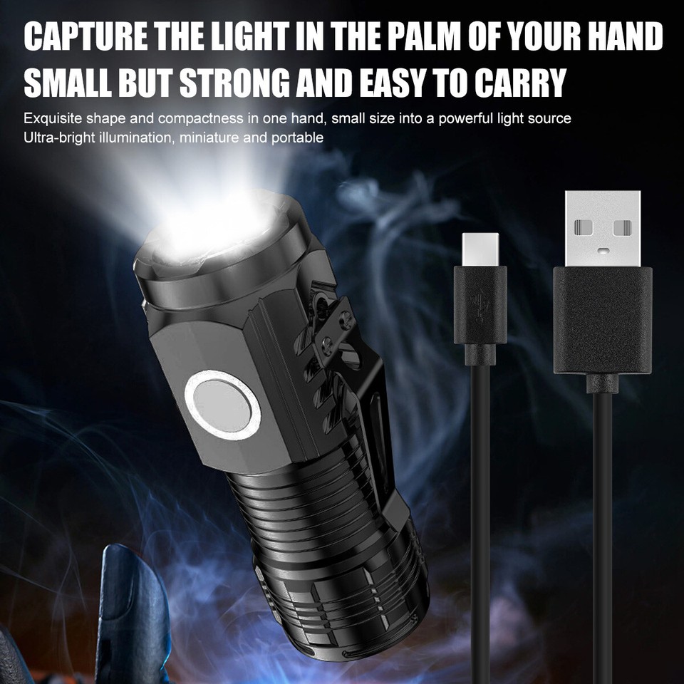 Mini Tactical LED Torch Super Bright Pocket Camping Flashlight USB ...