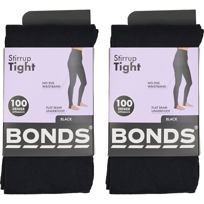 2 Pack Bonds Womens Stirrup Tights Stockings Pantyhose 100 Denier Black ...
