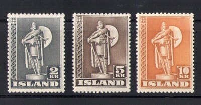 1939-47 Iceland, Karlsefni Statue, 4 Val No. 186I-188I notching 11 1/2 ...
