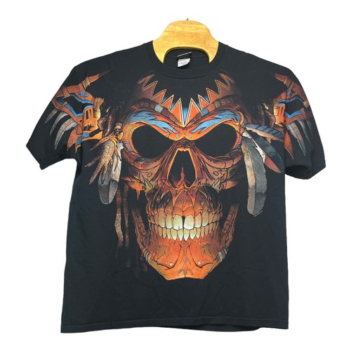Vintage Indian Skull Logo T Shirt Print AOP Liquid Blue 2005 Deadstock ...