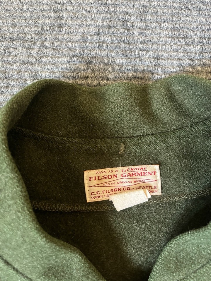 CC Filson Men’s Jacket XXL 2XL Wool Bomber Green 100% Virgin Wool Made ...
