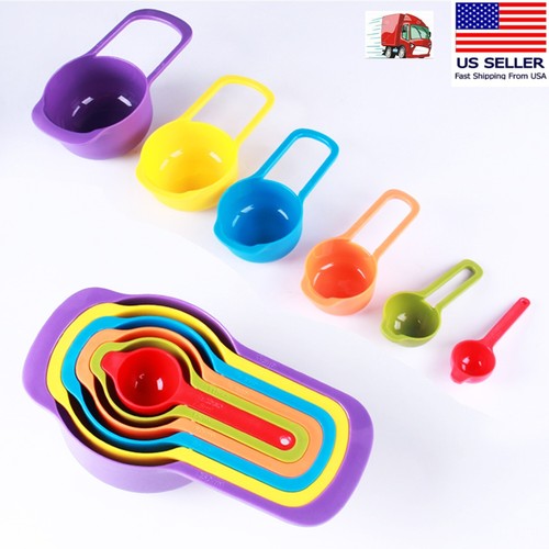 6 Pcs Plastic Colorful Measuring Cup And Spoon Set Stackable - Colors ...