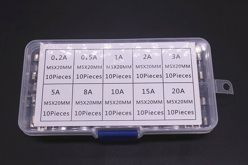 100Pcs M205 Glass Fuse 5mm x 20mm Fast Blow 250V / 0.1A to 20A Assorted ...