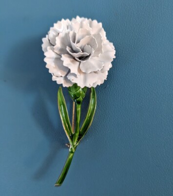 Vintage 4" Enamel Gold White Carnation Flower Pin/Brooch Designer ...