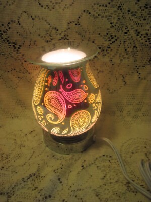 LUXURY SILVER PAISLEY FRAGRANCE OIL LAMP ELECTRIC /TOUCH CONTROL DIMMER ...