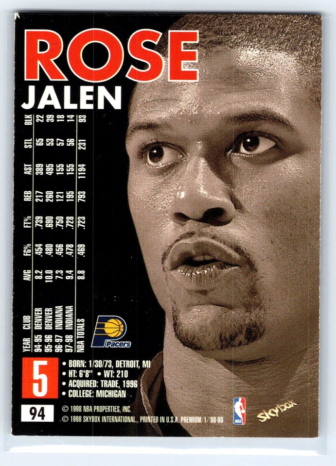 1998 SkyBox Premium #94 Jalen Rose Indiana Pacers | eBay