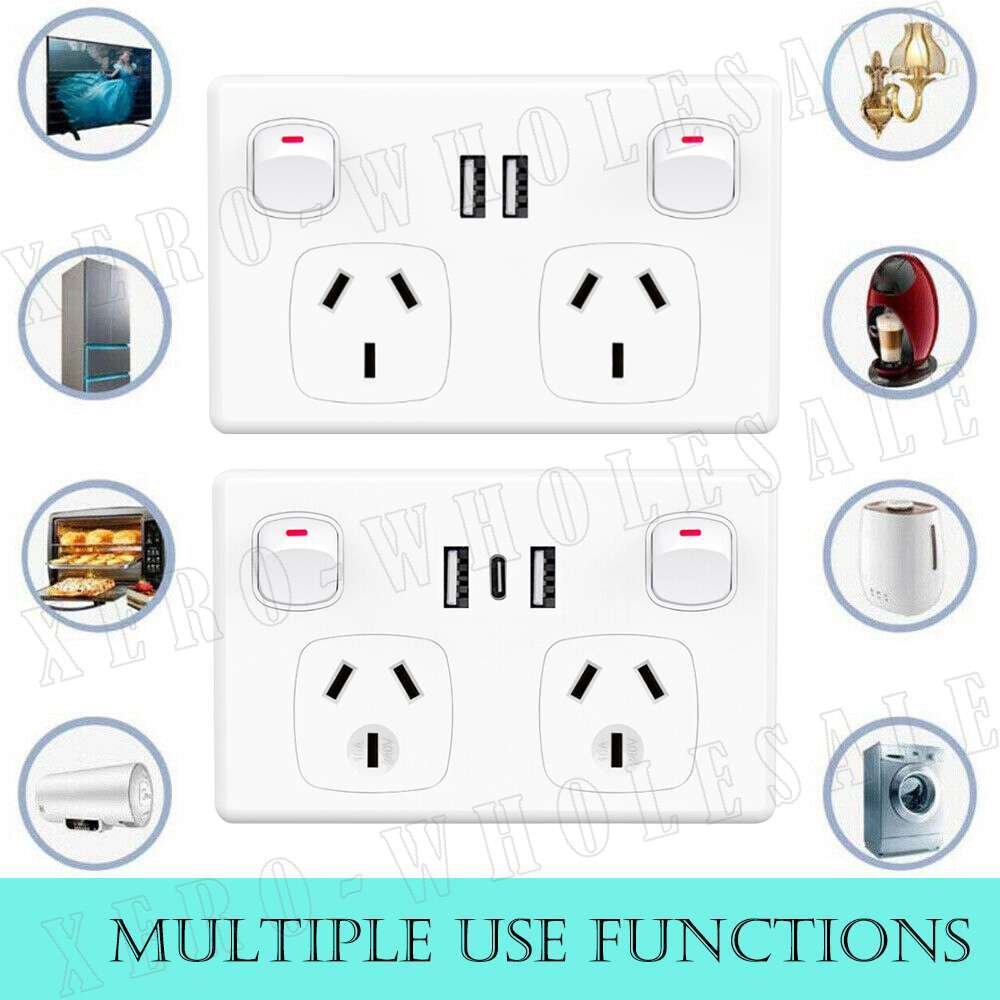 FAST Charge Dual USB & Type-C Double Power Point GPO Wall outlet Supply ...