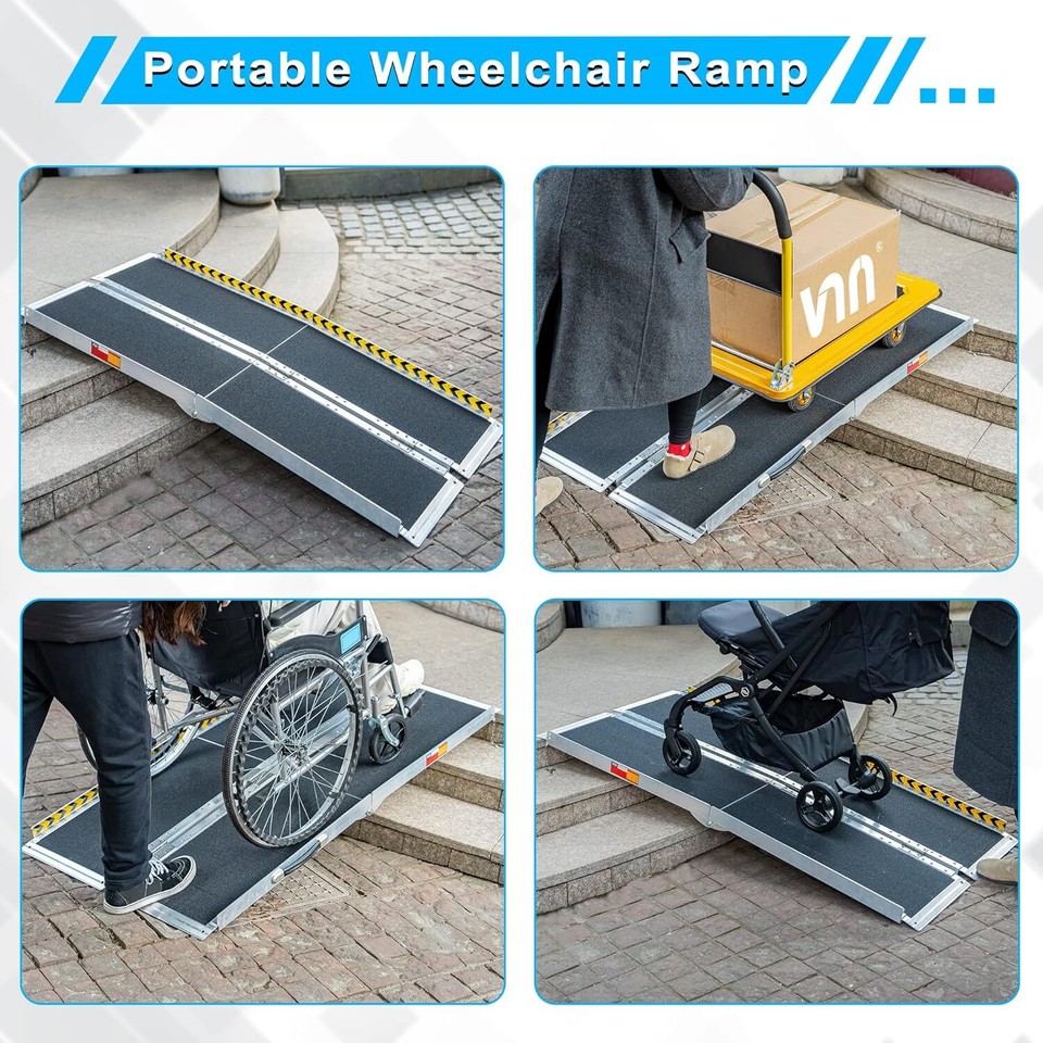 2-10ft Folding Aluminum Wheelchair Ramp Portable Mobility Scooter Non ...