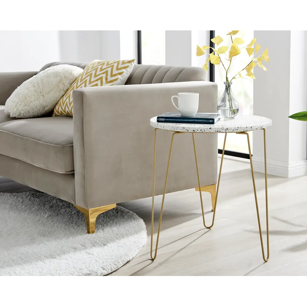 Terrazzo Speckled Top Round Side Table Coffee Table Triangular Leg Easy ...