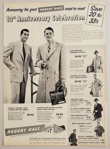 1952 Print Ad Robert Hall Men's Clothes 10th Anniversary Harris Tweed ...