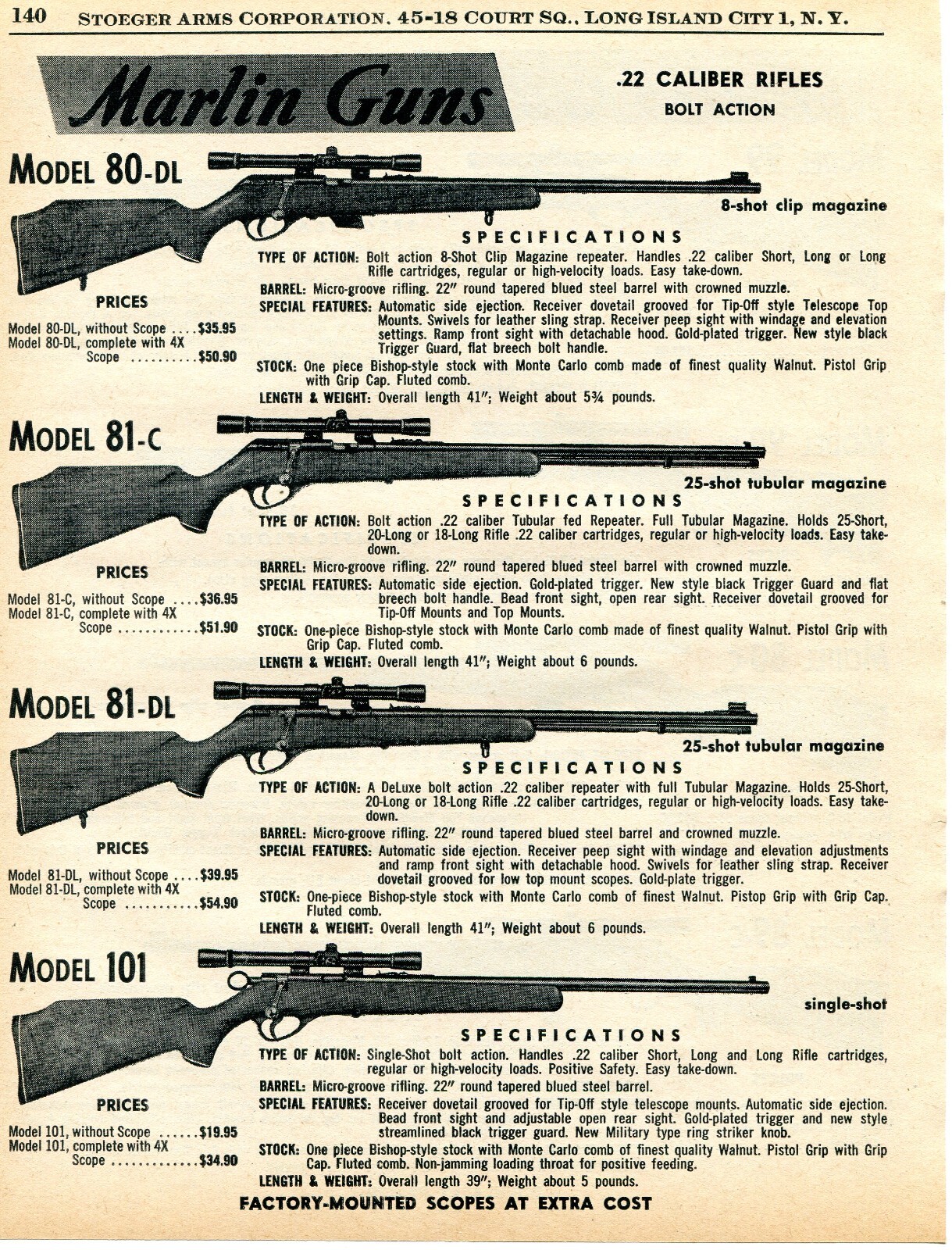 1961 Print Ad of Marlin Model 80DL 81C 81DL 101 Bolt Action Rifle | eBay