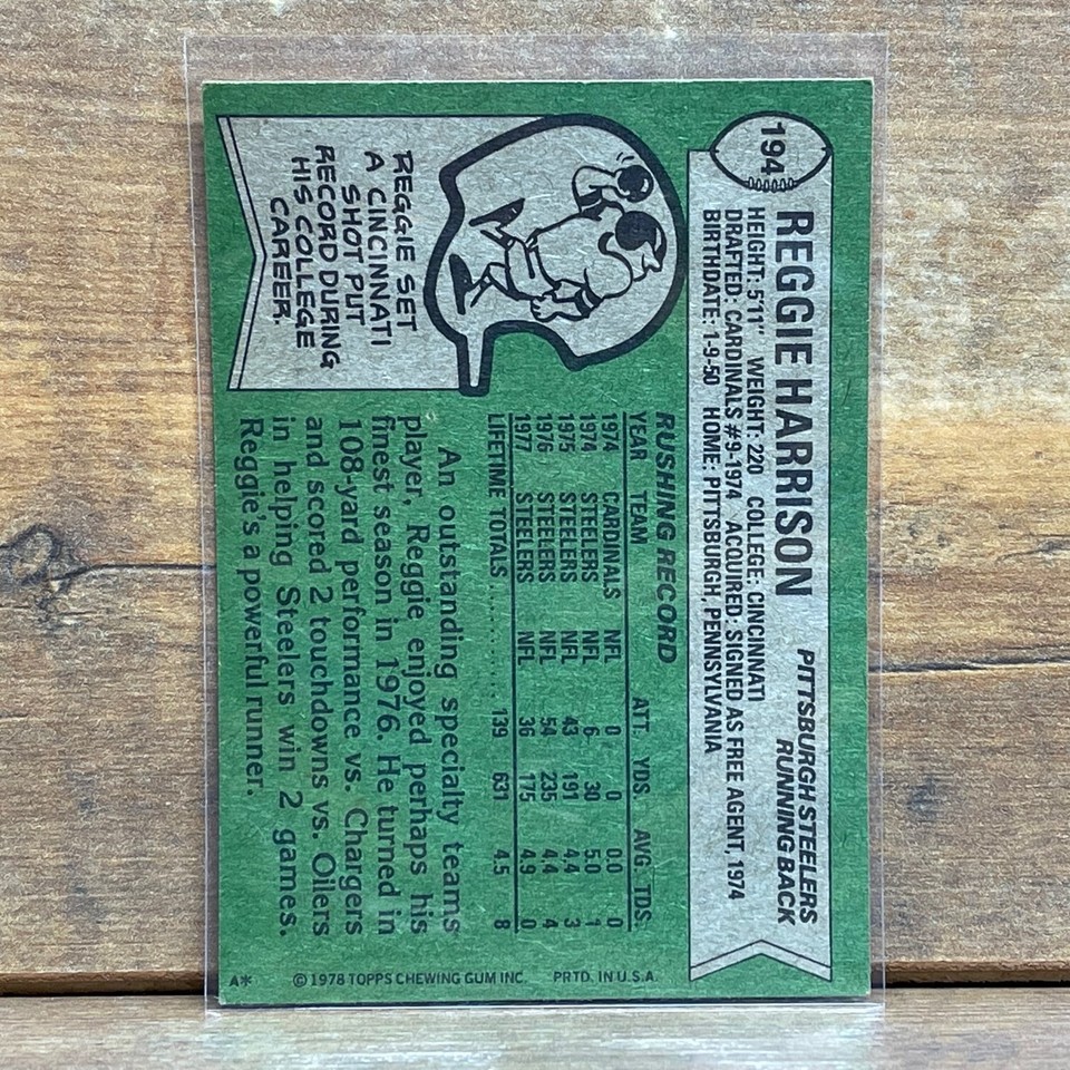 1978 Topps Football Card #194 Reggie Harrison Pittsburgh Steelers | eBay