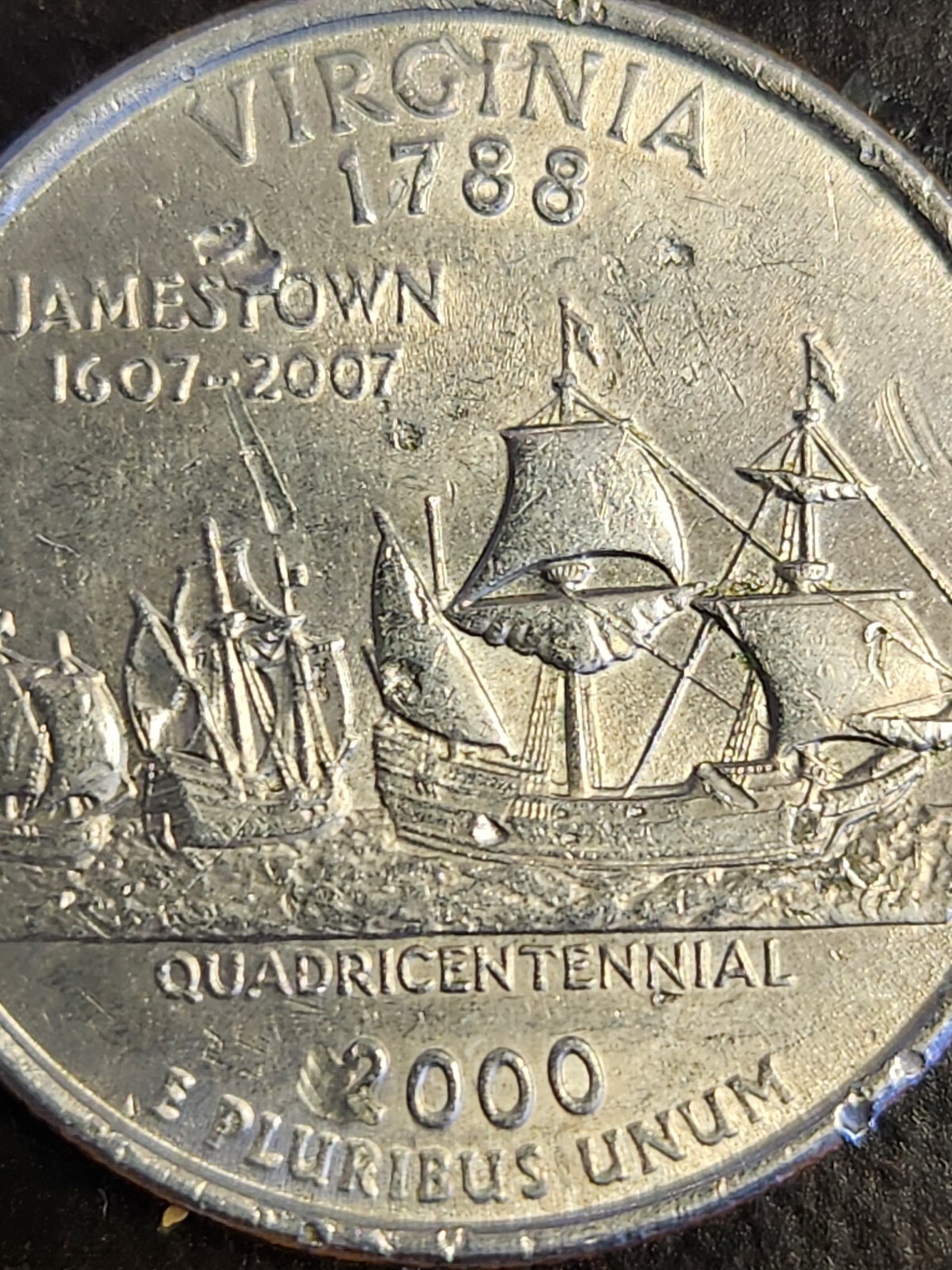 2000-P Quarter Virginia "Jamestown"***ERROR OBV Die Gouges, Strike ...