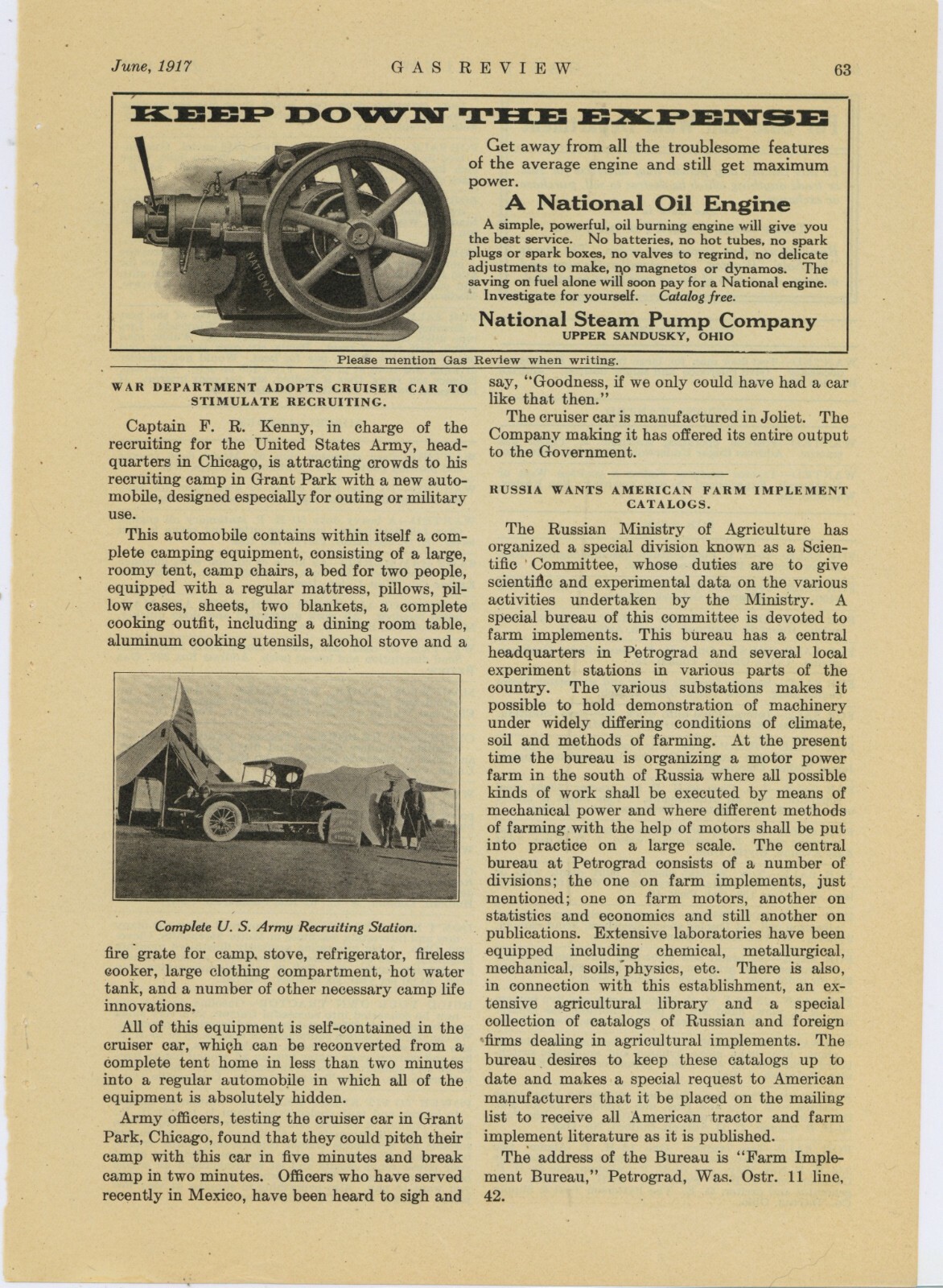 1917 National Steam Pump Co. Ad: National Oil Engine - Upper Sandusky ...