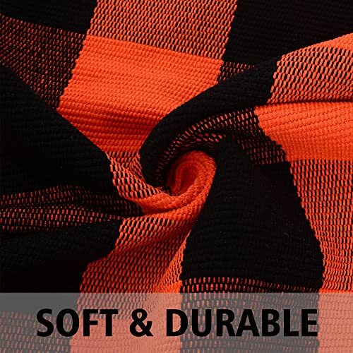 Fall Outdoor Orange and Black Plaid Rug - 3' x 5' Cotton Hand-Woven ...