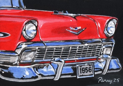 ACEO Original Acrylic Painting 1956 Chevy Miniature Car Art Parry ...