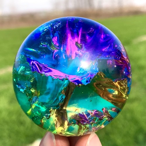 156G Natural Titanium Rainbow Quartz sphere Crystal ball Healing | eBay ...