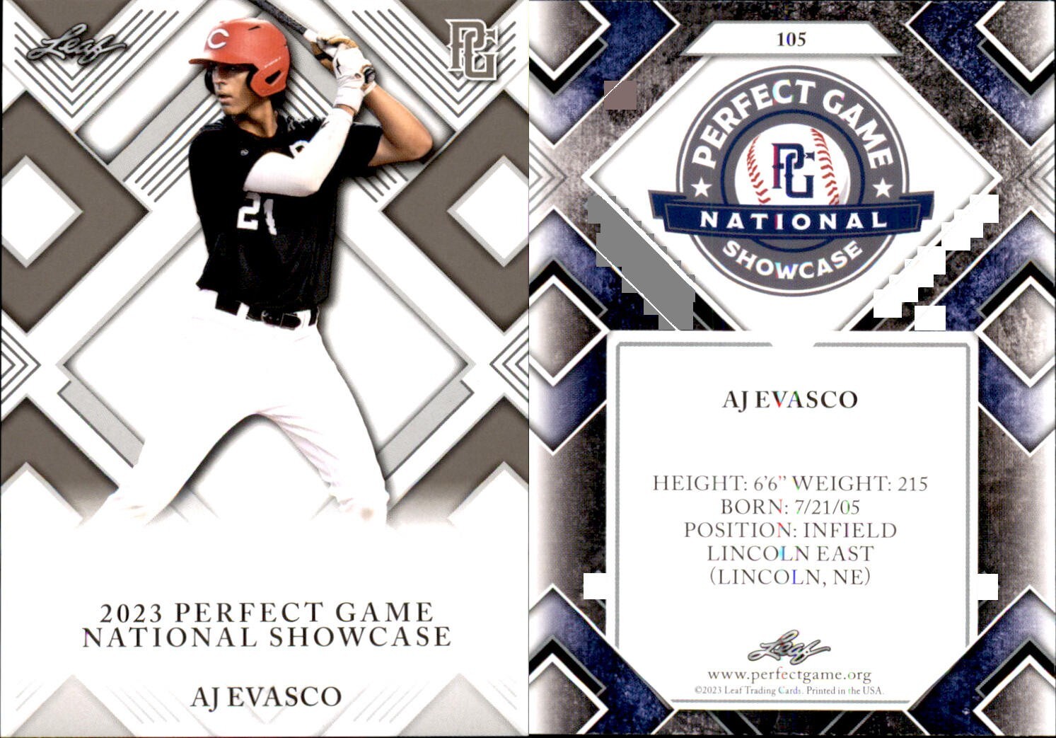 AJ EVASCO Rookie 2023 Leaf Perfect Game National Showcase RC #105 | eBay