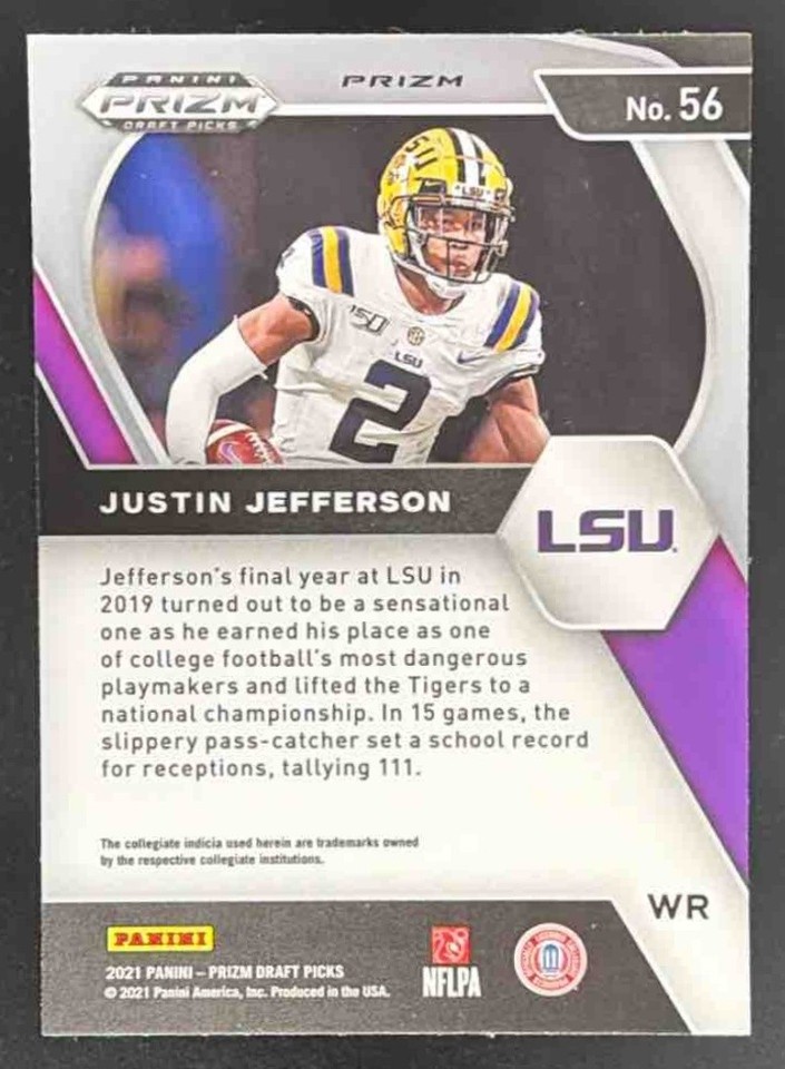 2021 Panini Prizm Draft Picks Collegiate Justin Jefferson Gold Ice #56 ...
