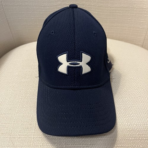 Under Armour Hat Mens Blue White 4 Way Stretch Fitted Cap Fitness ...