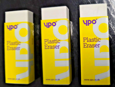 3 x YPO Erasers Pencil Quality Rubbers for School Art Student Home ...