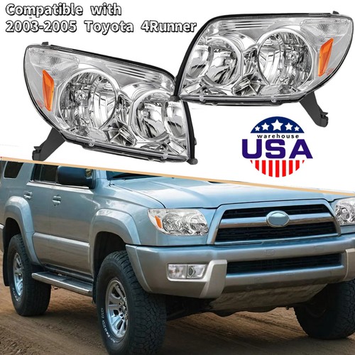 For Toyota 4Runner 03-05 Headlight Lmps Pair Chrome Housing Amber Lens ...