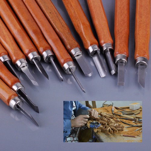 12 Wood Carving Chisel Set Knife Hand Tools Woodworking Handcraft ...