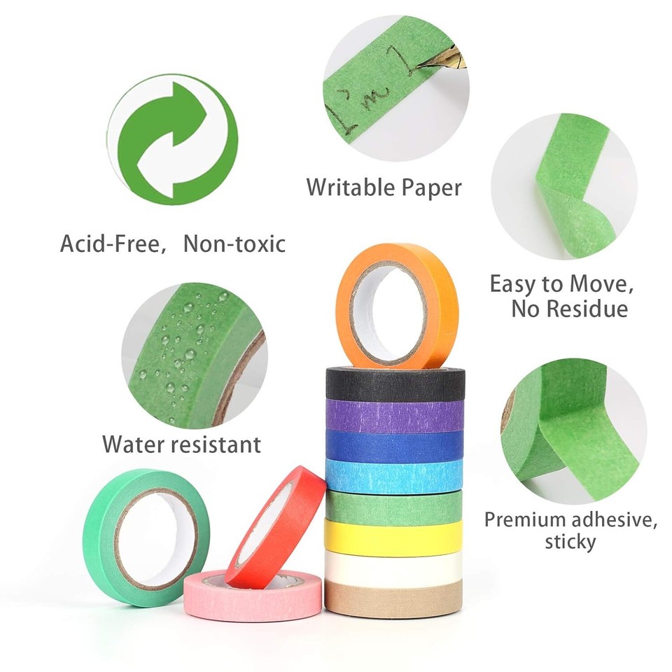 Colored Masking Tape - 12 Colors Painters Art & Clear | eBay