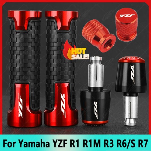 3PCS Red For Yamaha YZF R1 R1M R3 R6/S R7 Handlebar Handle Grips End ...