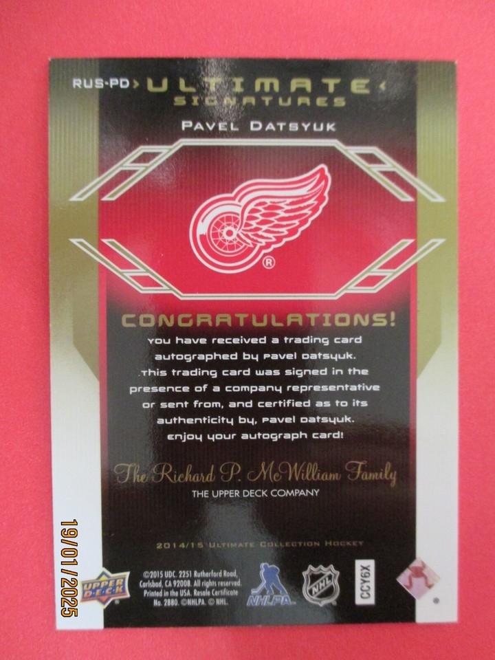 2014-15 Upper Deck Ultimate Collection Signatures Auto Pavel Datsyuk ...