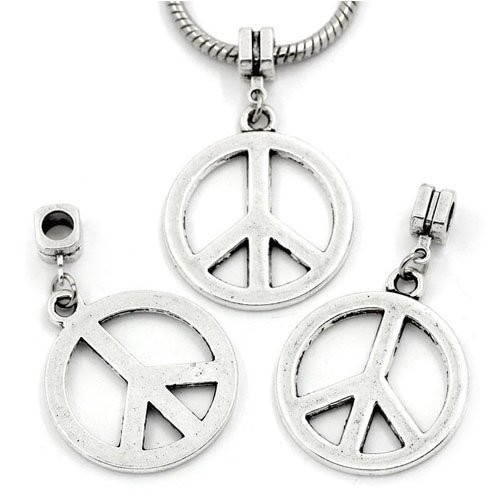Peace Sign European Bead Compatible for Most European Snake Chain ...