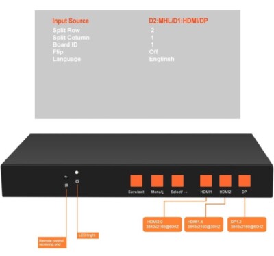 1x2 Video Wall Controller 4k HD HDMI TV Wall Monitor Display Processor ...