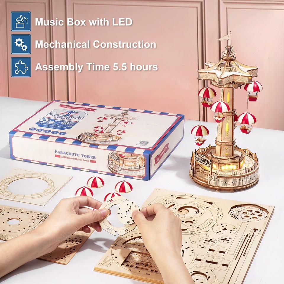 ROKR 3D Wooden Puzzle Magic Park Rotating Music Box Model Kit Decor for ...