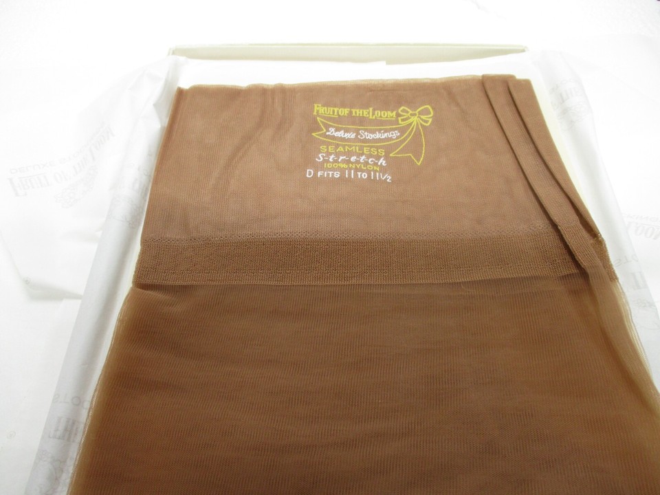 1PR VINTAGE FRUIT OF THE LOOM RHT STRETCH FLAT KNIT NYLON STOCKINGS SZ ...