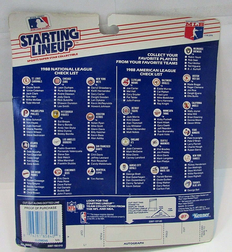 New 1988 Roger Clemens Starting Lineup MLB Kenner Baseball Action ...