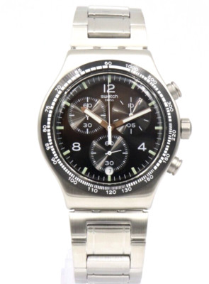 New Swatch Irony Night Flight Steel Silver Chronograph Date Watch ...