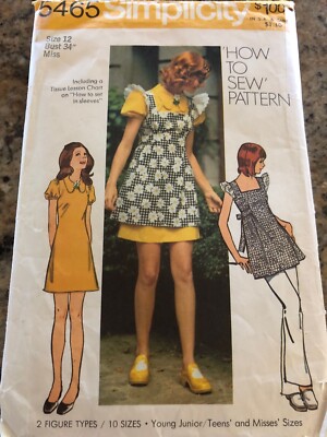 💐 1972 SIMPLICITY #5465 - LADIES "HOW TO SEW" SMOCK & MINI DRESS ...