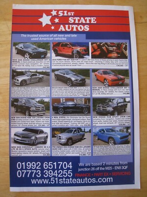 51ST STATE AUTOS CAR STOCK LIST AMERICAN VEHICLES ADVERT APPRX A4 SIZE ...