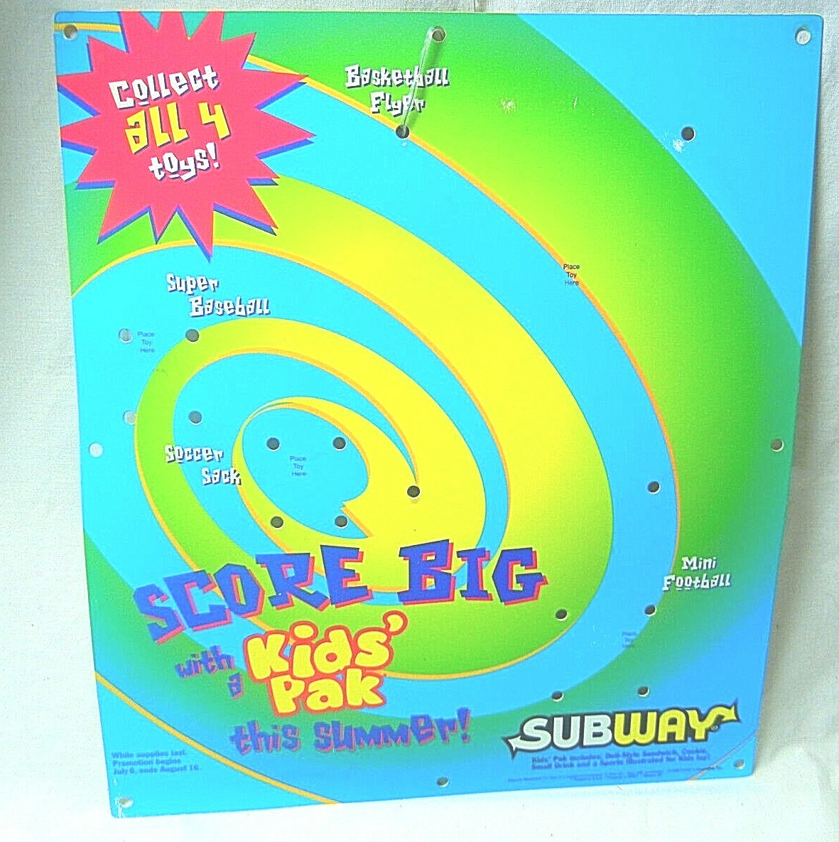 SUBWAY KIDS PAK MEAL Toys VINTAGE DISPLAY BOARDS ONLY | eBay